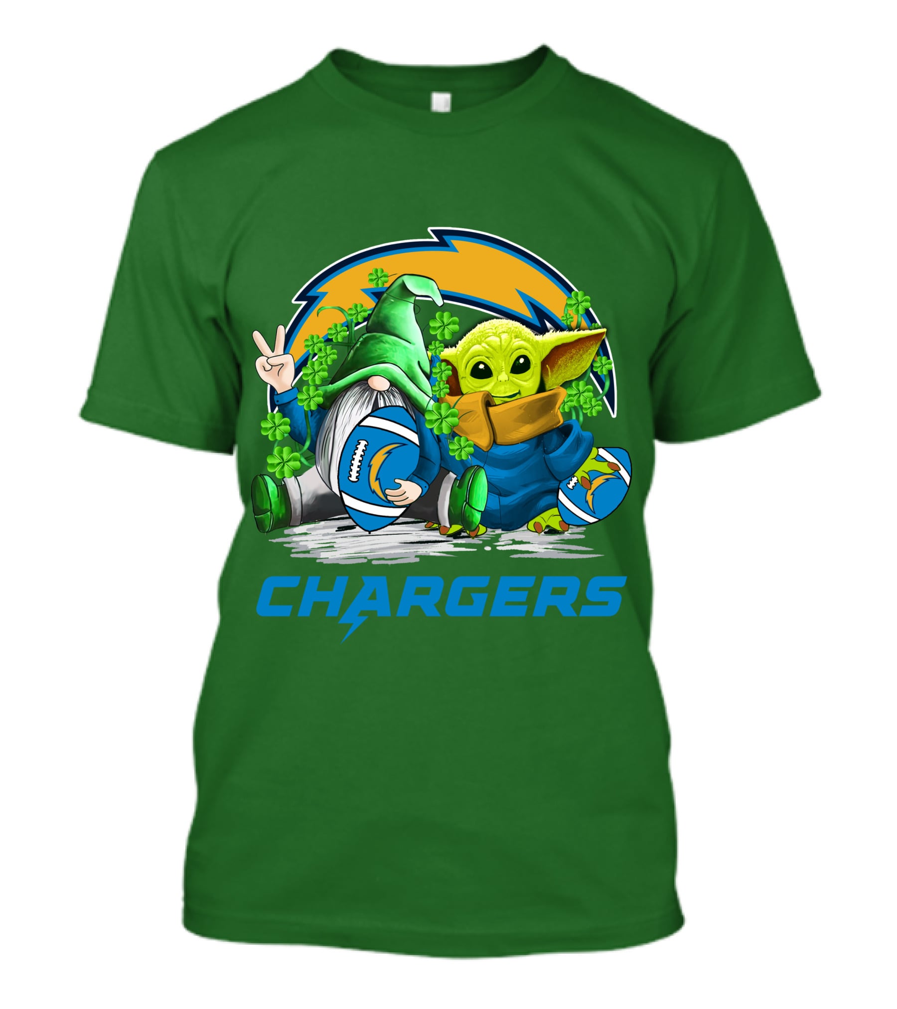 Los Angeles Chargers St. Patrick’s Day Football Gnome And Baby Alien T-Shirt