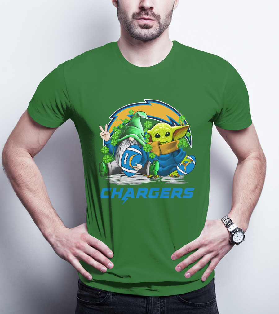 Los Angeles Chargers St. Patrick’s Day Football Gnome And Baby Alien T-Shirt