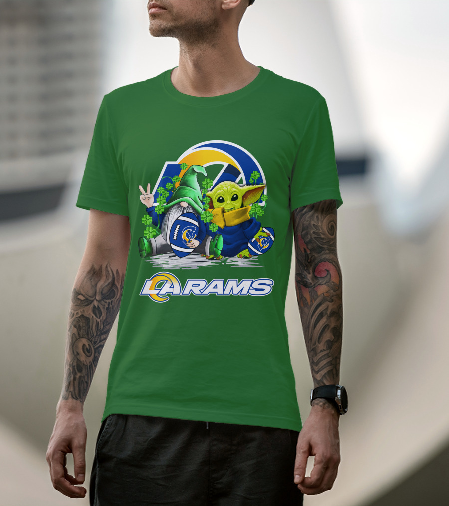 LA Rams Football St. Patrick's Day Gnome And Baby Alien T-Shirt