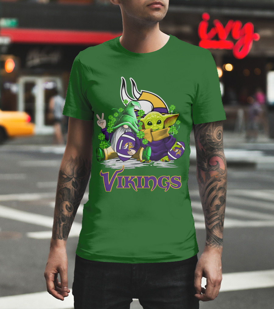 Vikings St. Patrick's Day Gnome And Green Alien With Football T-Shirt