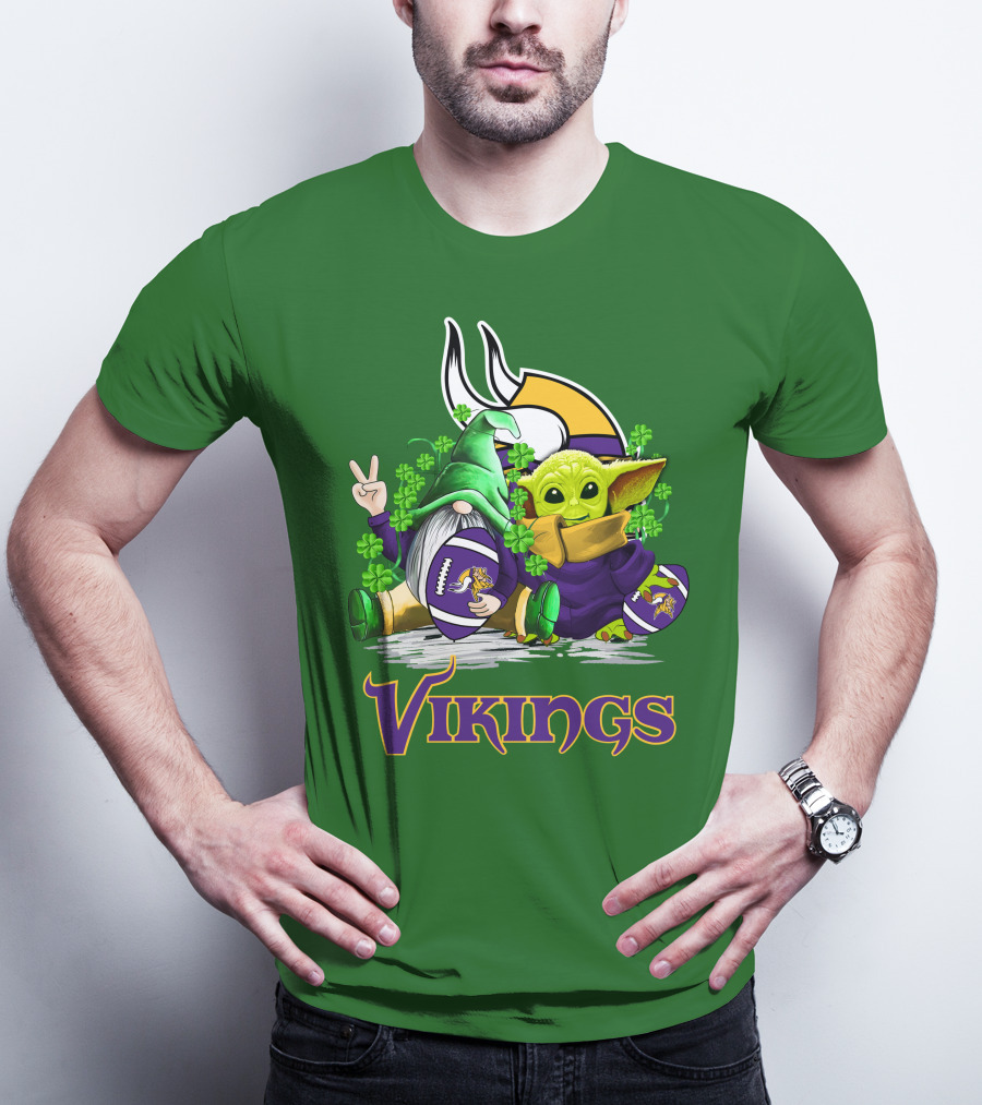 Vikings St. Patrick's Day Gnome And Green Alien With Football T-Shirt