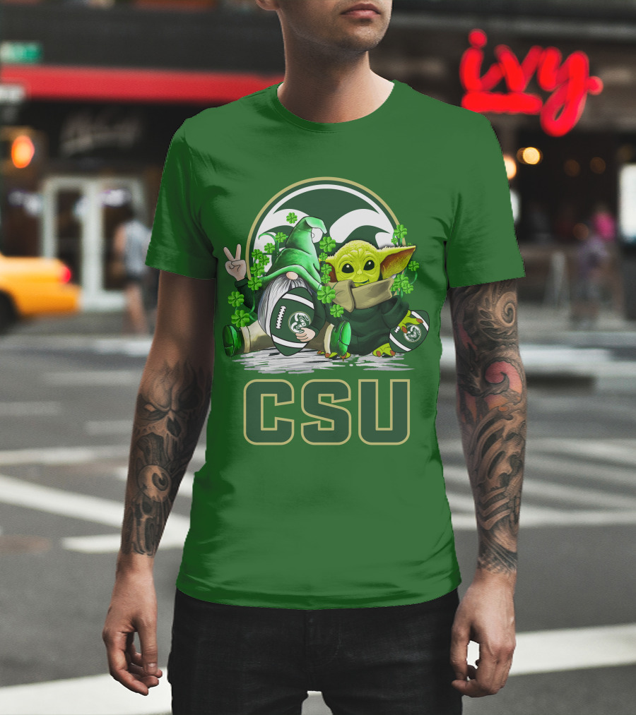 CSU Gnome And Baby Alien With Shamrocks For Colorado State Rams Football Patrick’s Day T-Shirt