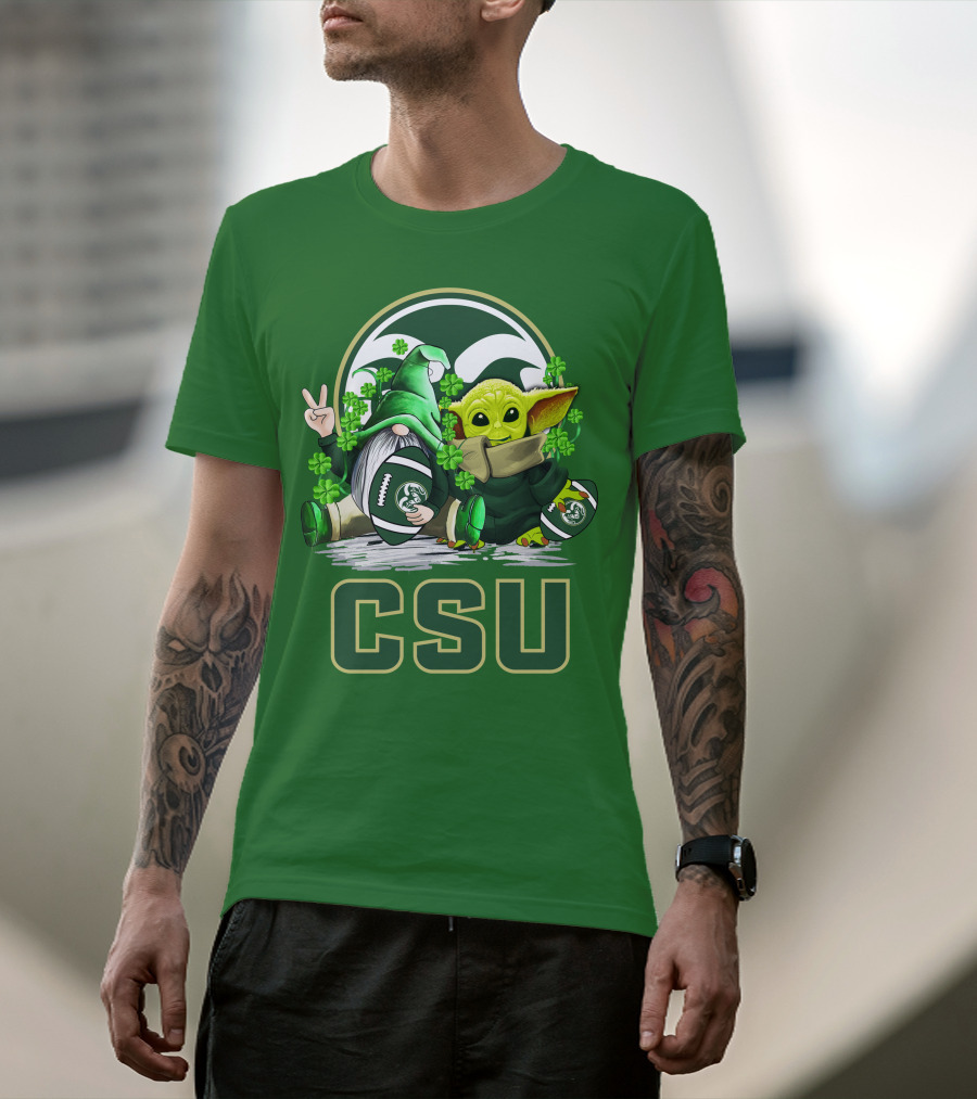 CSU Gnome And Baby Alien With Shamrocks For Colorado State Rams Football Patrick’s Day T-Shirt