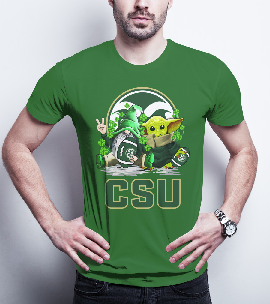 CSU Gnome And Baby Alien With Shamrocks For Colorado State Rams Football Patrick’s Day T-Shirt