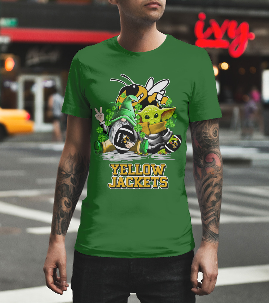 Georgia Tech Yellow Jackets St. Patrick’s Day Football Gnome And Green Baby Character T-Shirt