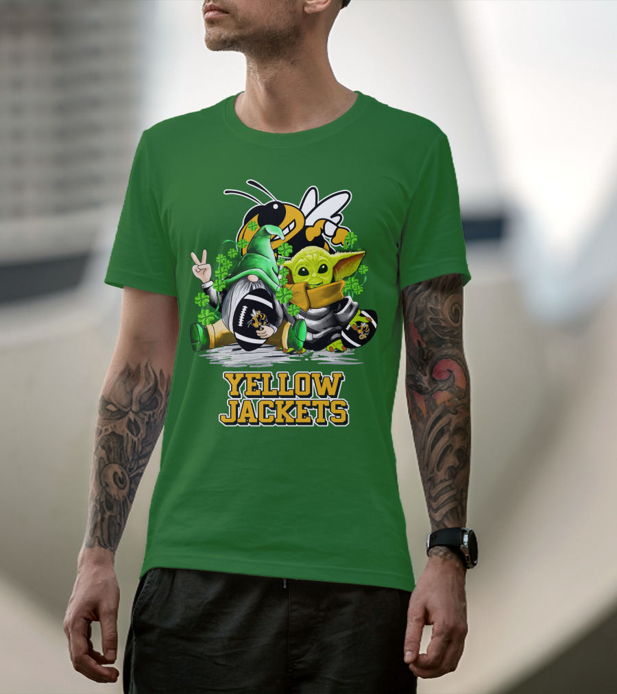 Georgia Tech Yellow Jackets St. Patrick’s Day Football Gnome And Green Baby Character T-Shirt