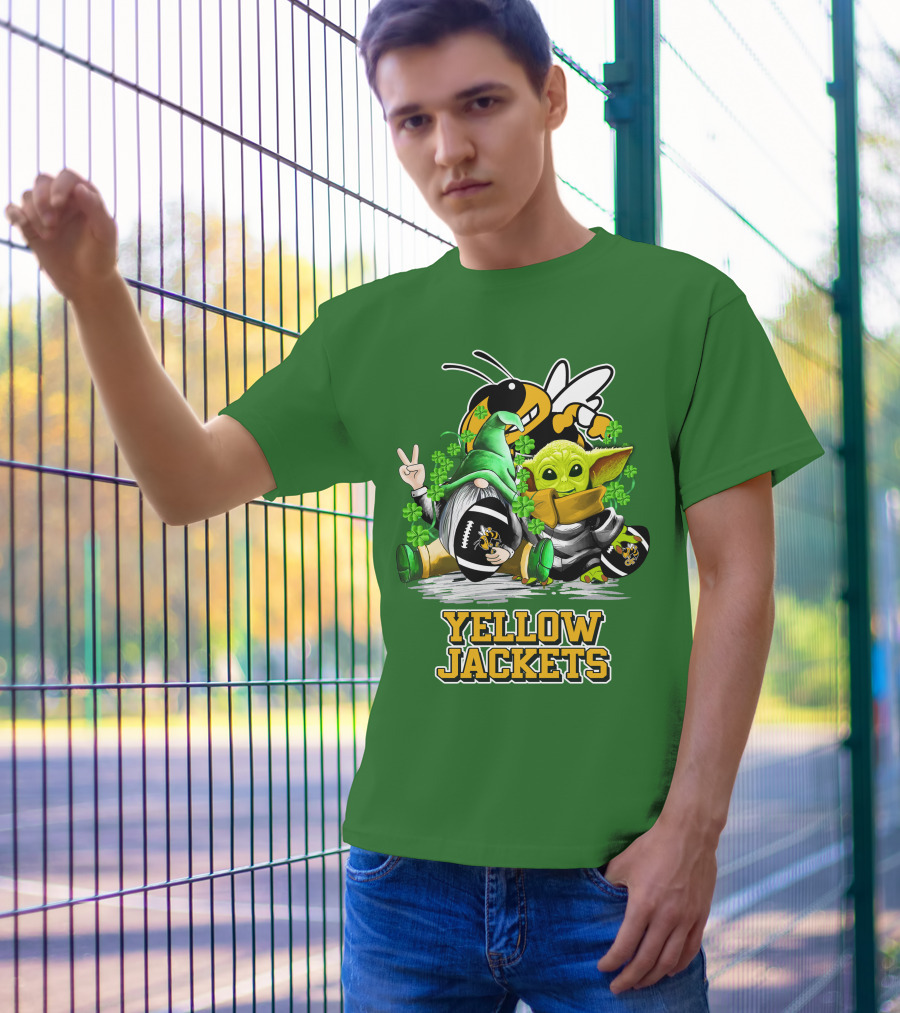 Georgia Tech Yellow Jackets St. Patrick’s Day Football Gnome And Green Baby Character T-Shirt