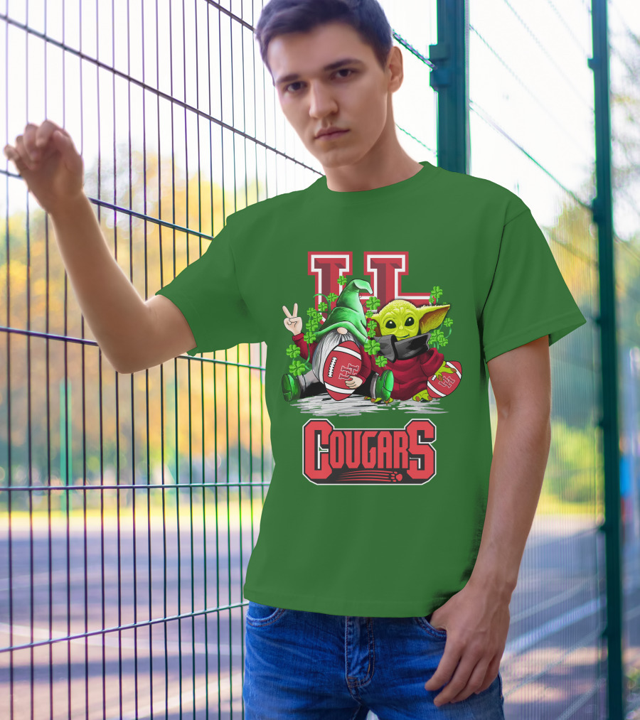 Houston Cougars St. Patrick's Day Football With Gnome And Green Character T-Shirt