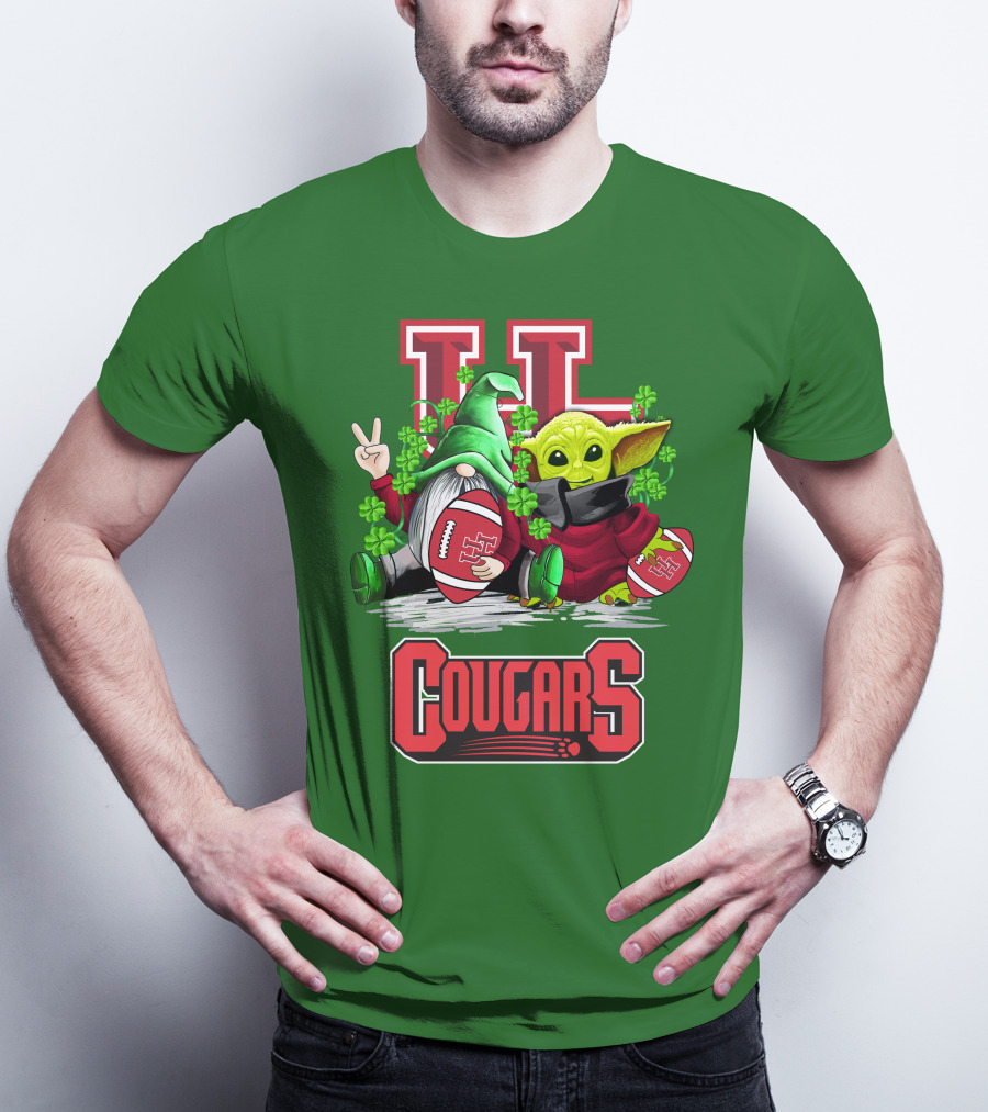 Houston Cougars St. Patrick's Day Football With Gnome And Green Character T-Shirt