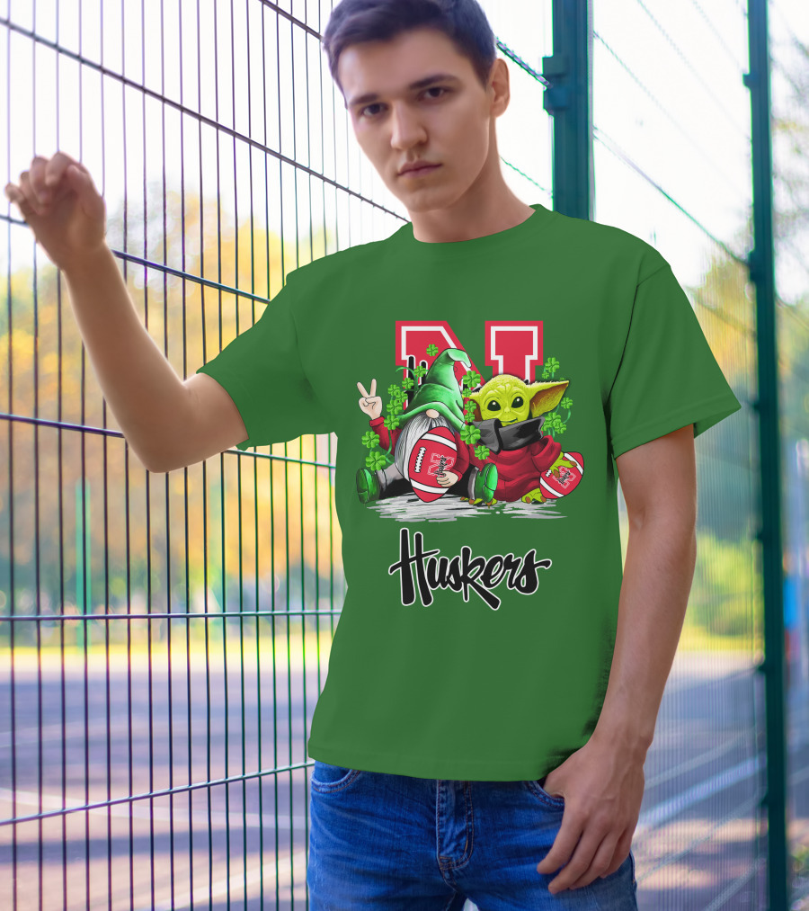 Huskers Nebraska Cornhuskers Football Saint Patrick's Day Green Character Football Image T-Shirt