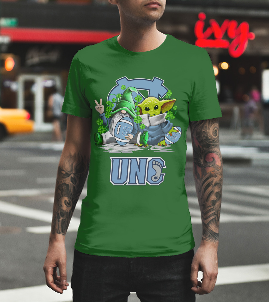 UNC Tar Heels St. Patrick's Day Football Yoda Gnome Clover T-Shirt