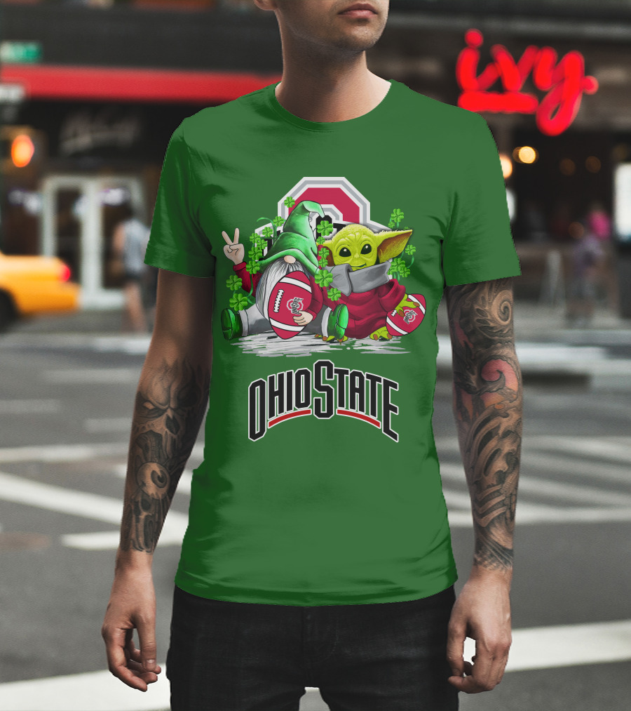 Ohio State Buckeyes Football St. Patrick’s Day Gnome And Yoda With Shamrocks T-Shirt