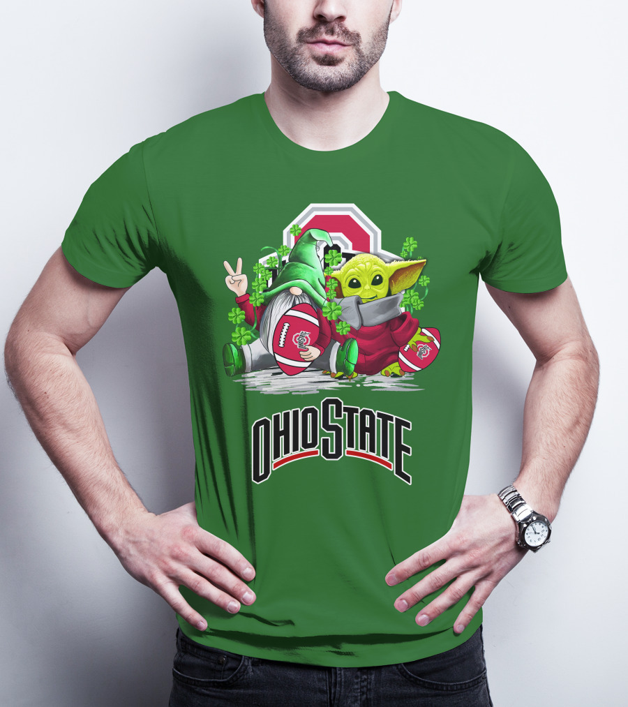 Ohio State Buckeyes Football St. Patrick’s Day Gnome And Yoda With Shamrocks T-Shirt