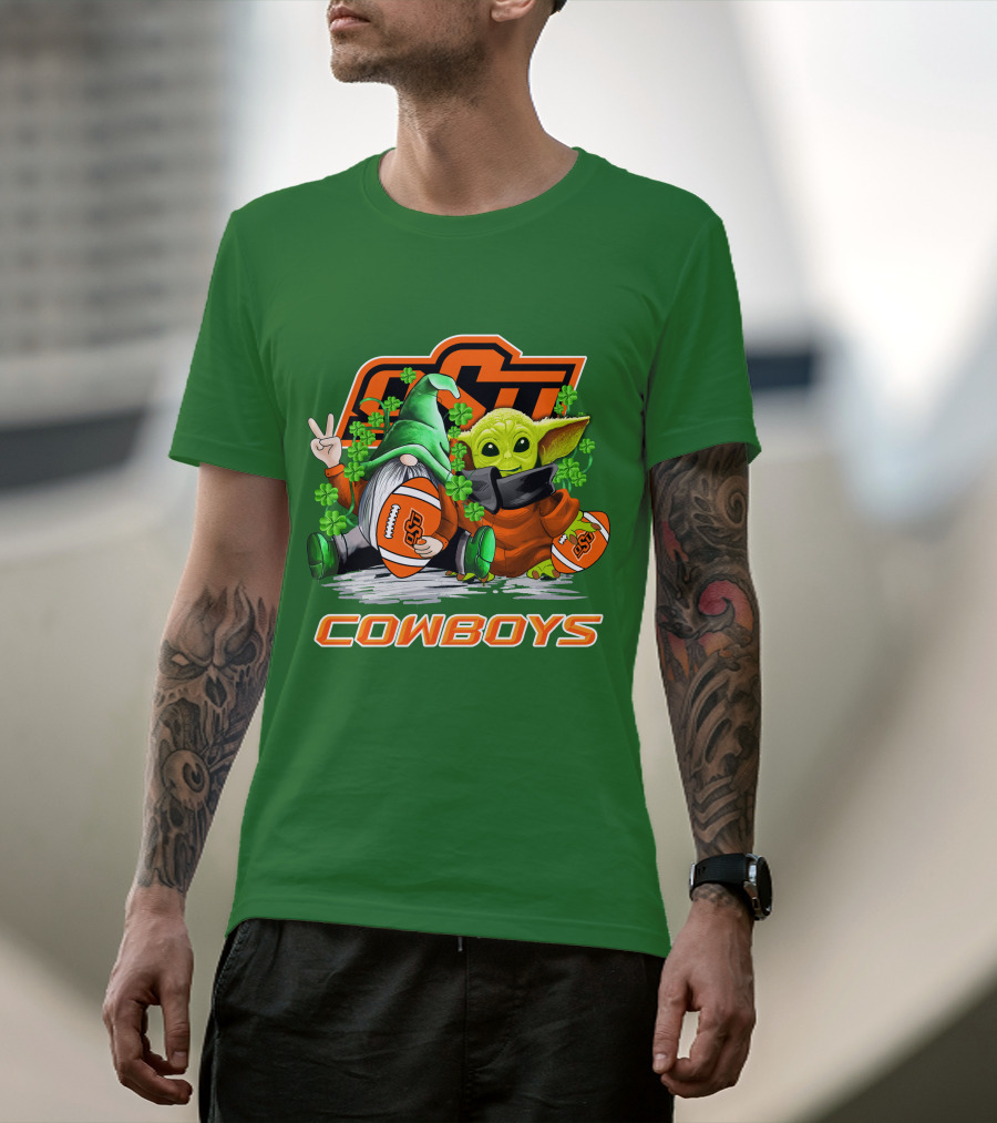 Oklahoma State Cowboys Football St. Patrick’s Day Yoda And Gnome T-Shirt