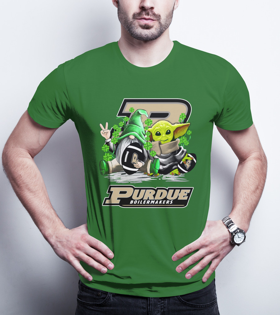 Purdue Boilermakers St. Patrick's Day Football With Gnome And Baby Alien T-Shirt