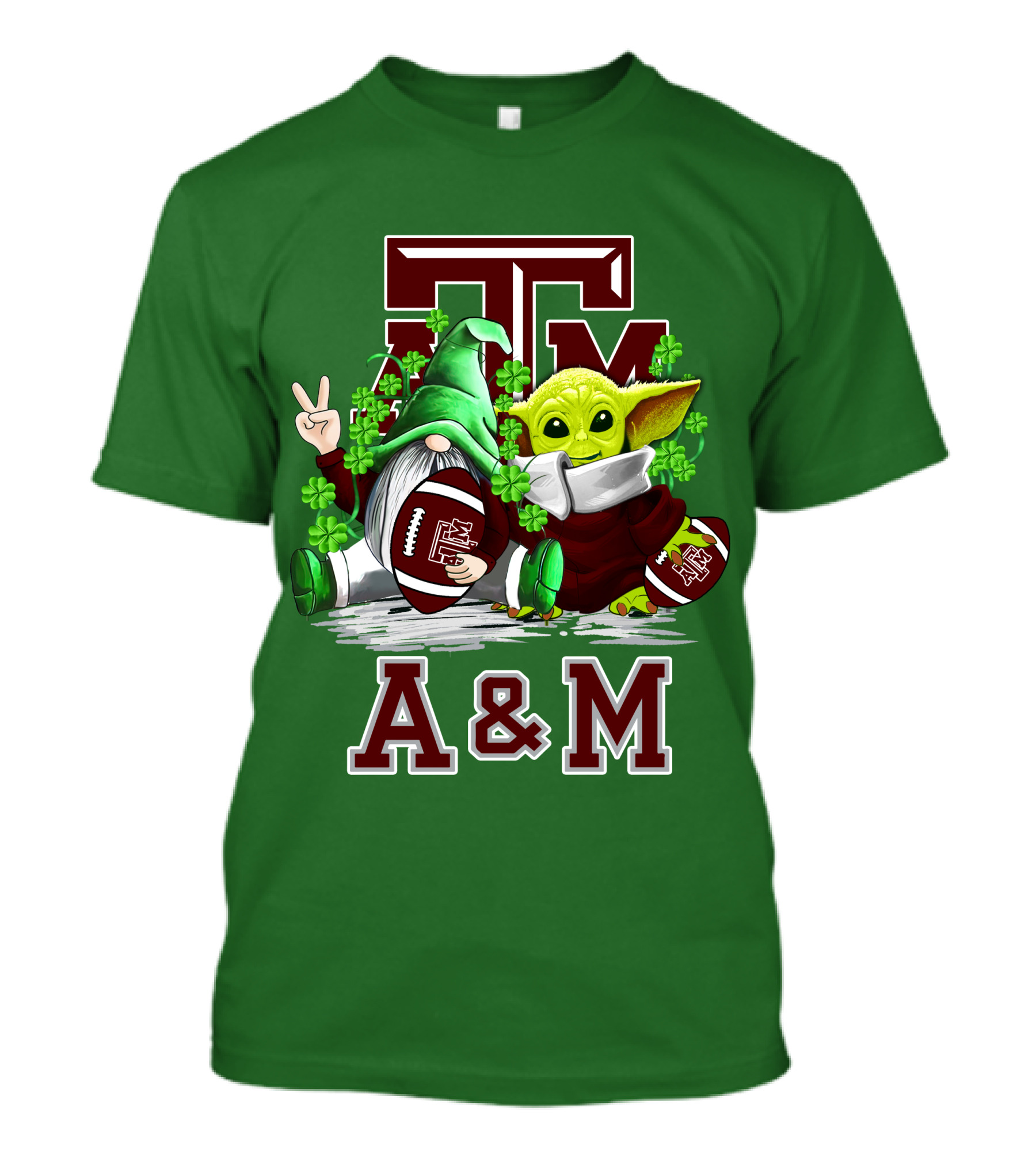 Texas A&M Aggies Football St. Patrick’s Day Gnome And Baby Alien With Shamrocks T-Shirt
