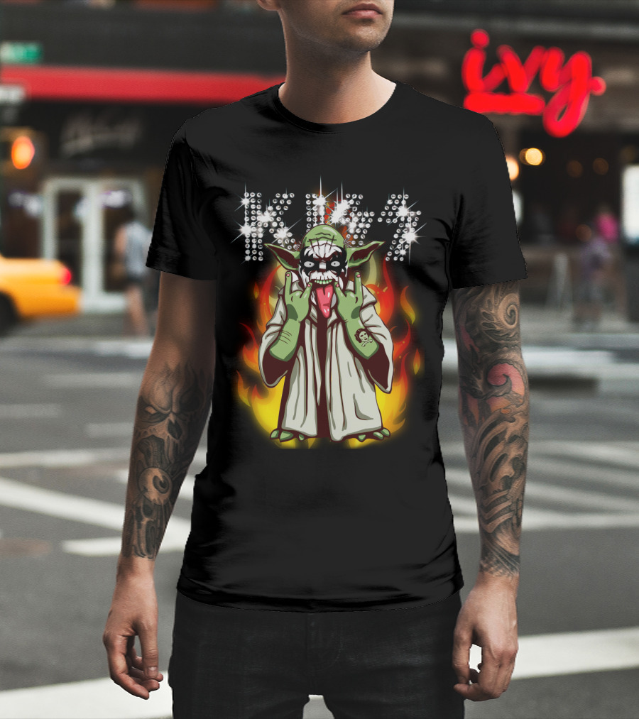 Yod1 Star Wars KISS Mashup With Flames T-Shirt