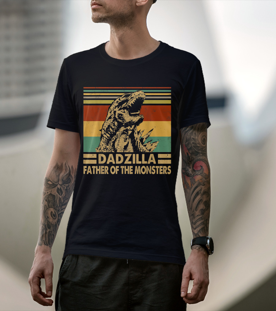 Dadzilla Father Of The Monsters Retro Stripes T-Shirt