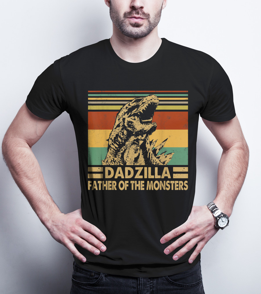 Dadzilla Father Of The Monsters Retro Stripes T-Shirt