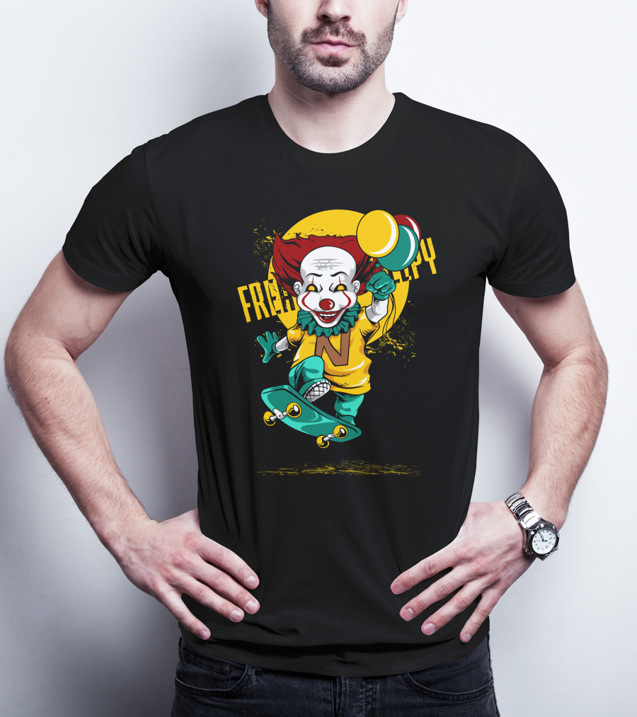 Freaky Clown Skateboarding With Mallet And Letter N T-Shirt