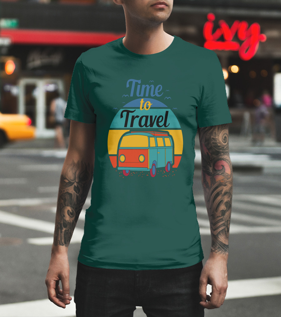 Time To Travel Van Adventure Retro Sunset T-Shirt