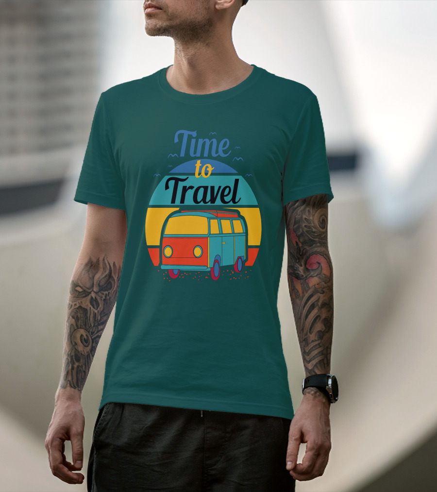 Time To Travel Van Adventure Retro Sunset T-Shirt