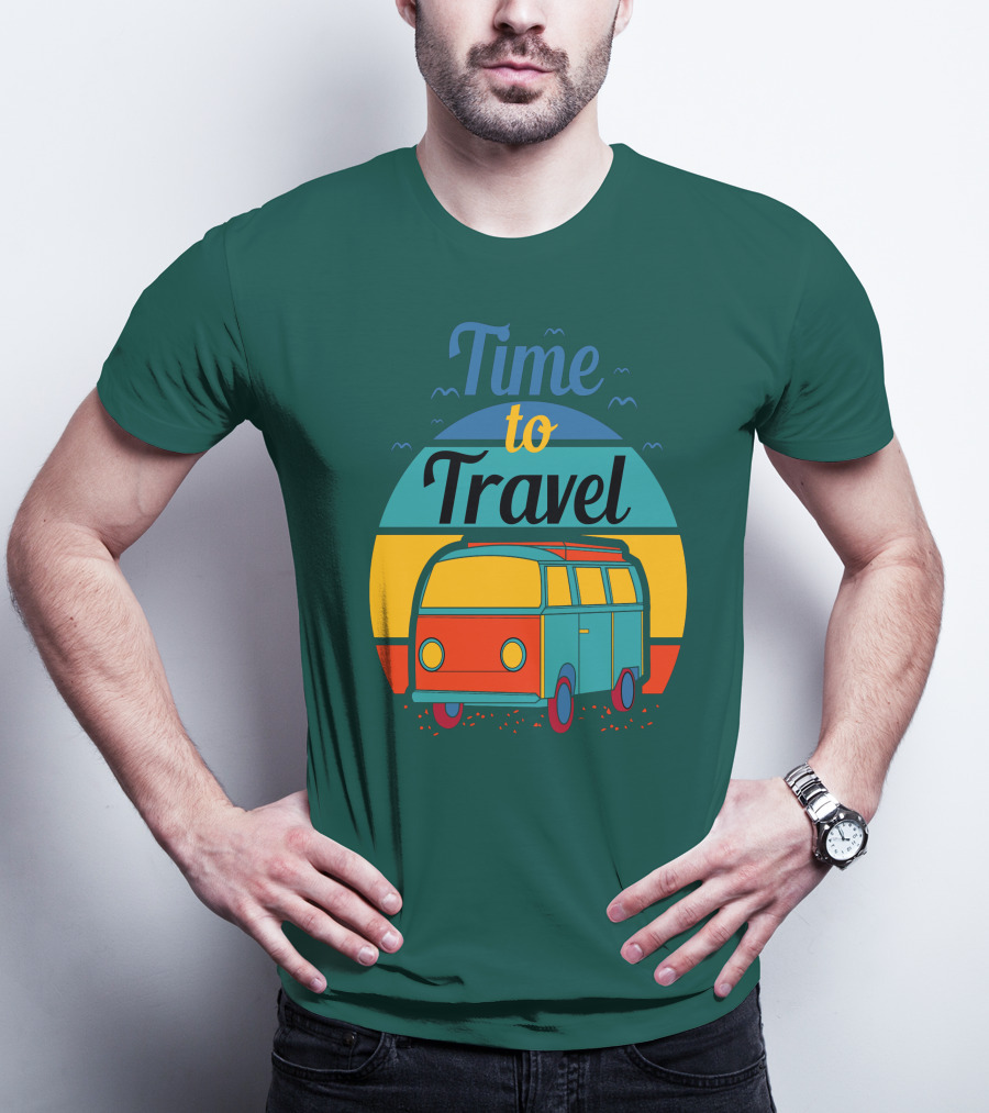 Time To Travel Van Adventure Retro Sunset T-Shirt