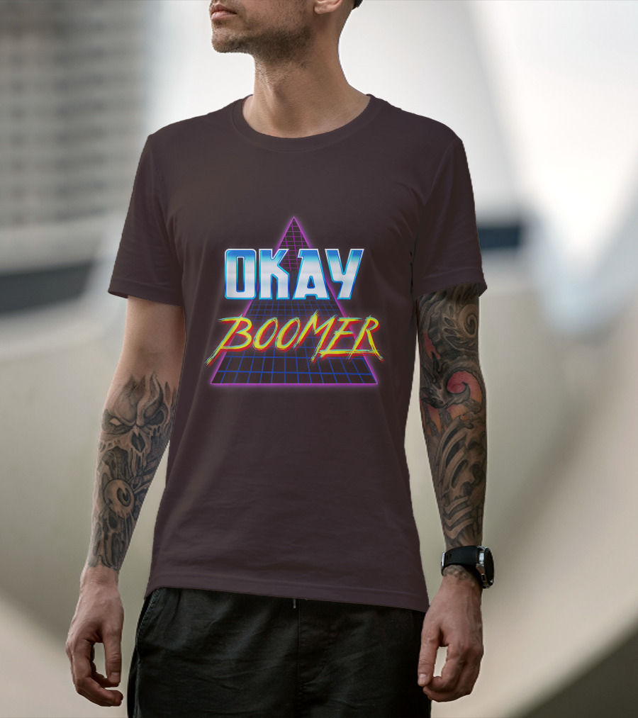 Okay Boomer Retro 80s Neon Grid Triangle T-Shirt