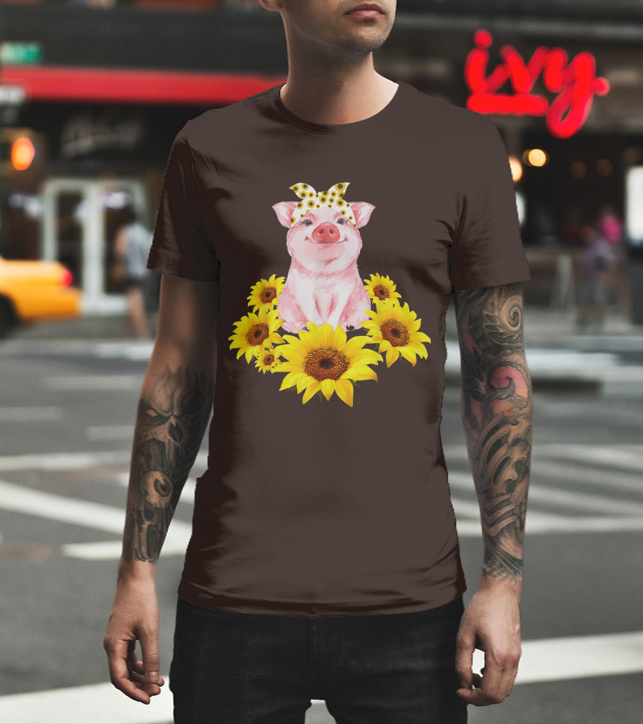 Lovely Piggy Surrounded By Sunflowers T-Shirt