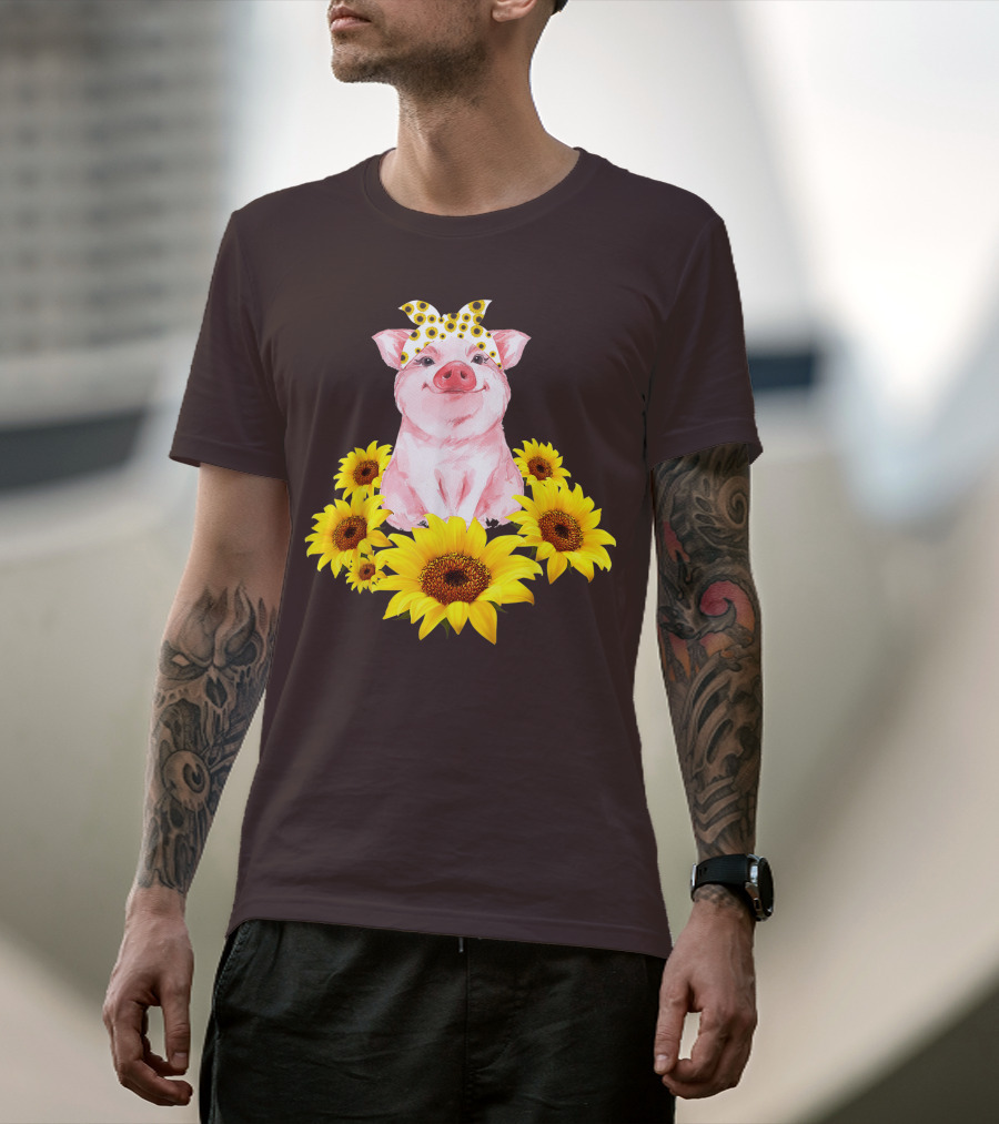 Lovely Piggy Surrounded By Sunflowers T-Shirt