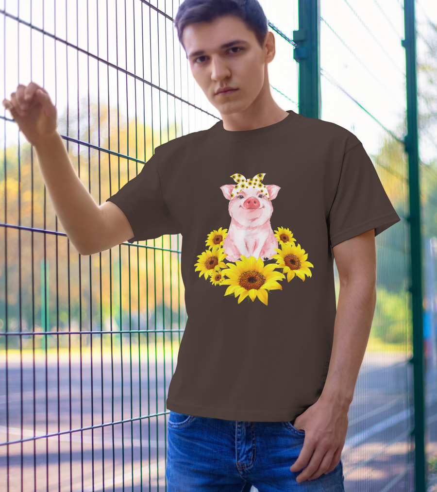 Lovely Piggy Surrounded By Sunflowers T-Shirt