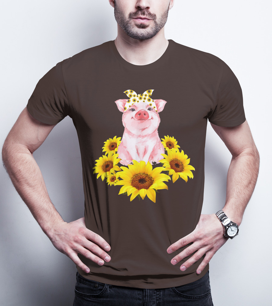 Lovely Piggy Surrounded By Sunflowers T-Shirt