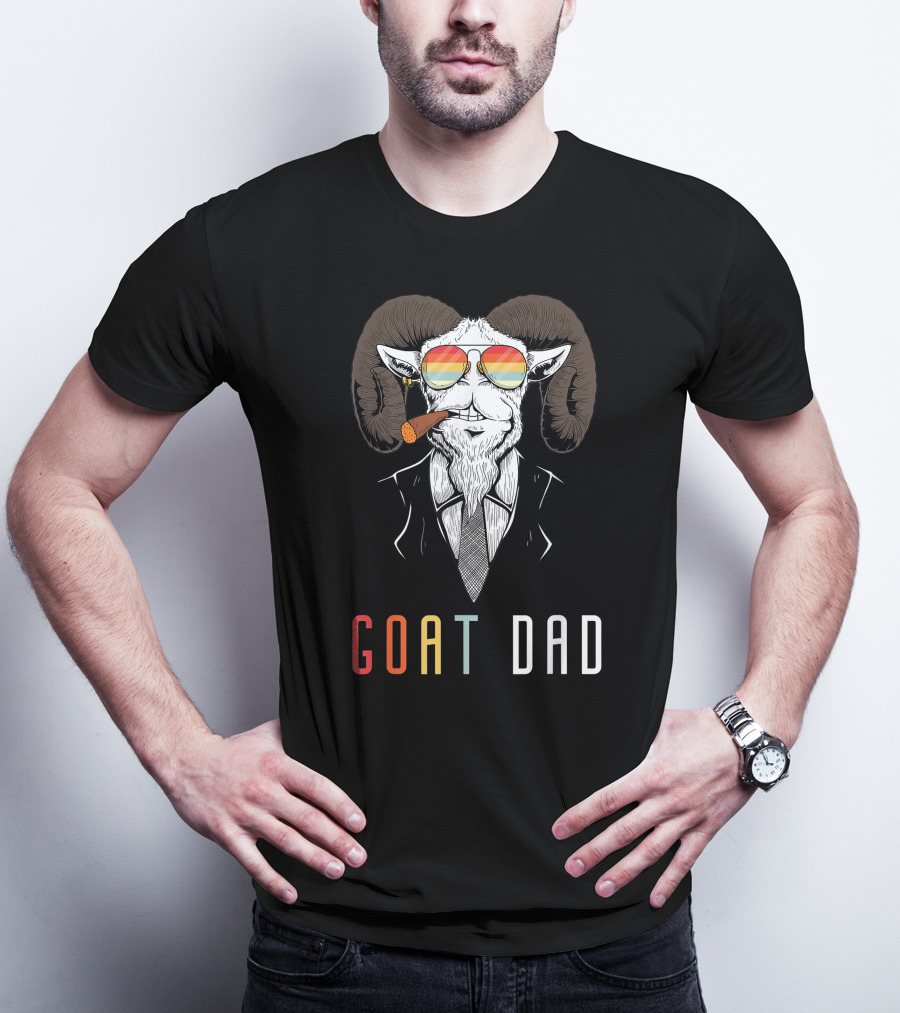 GOAT DAD Cool Sunglasses And Pipe Smoking Ram T-Shirt