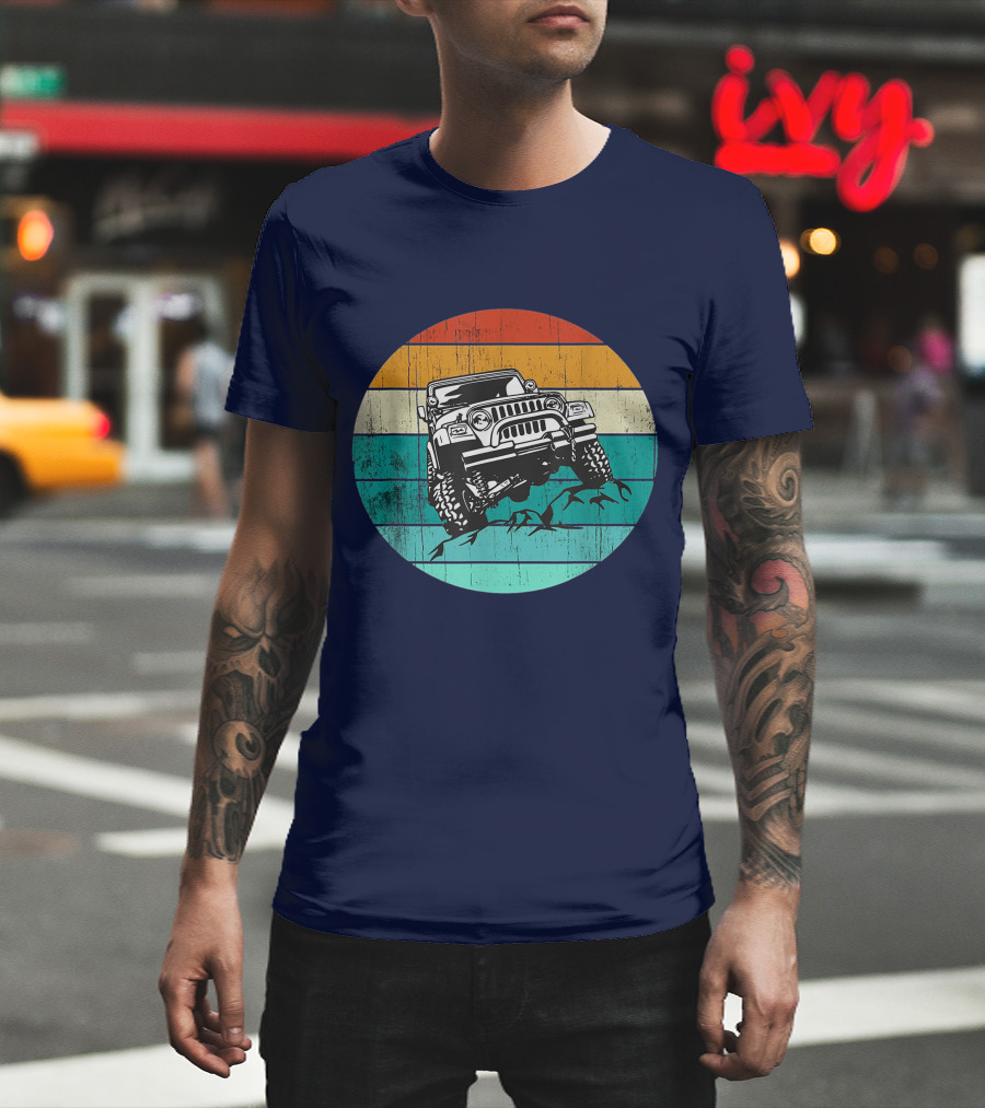 Off Road 4x4 Vehicle Retro Sunset Adventure Jeep Wrangler T-Shirt