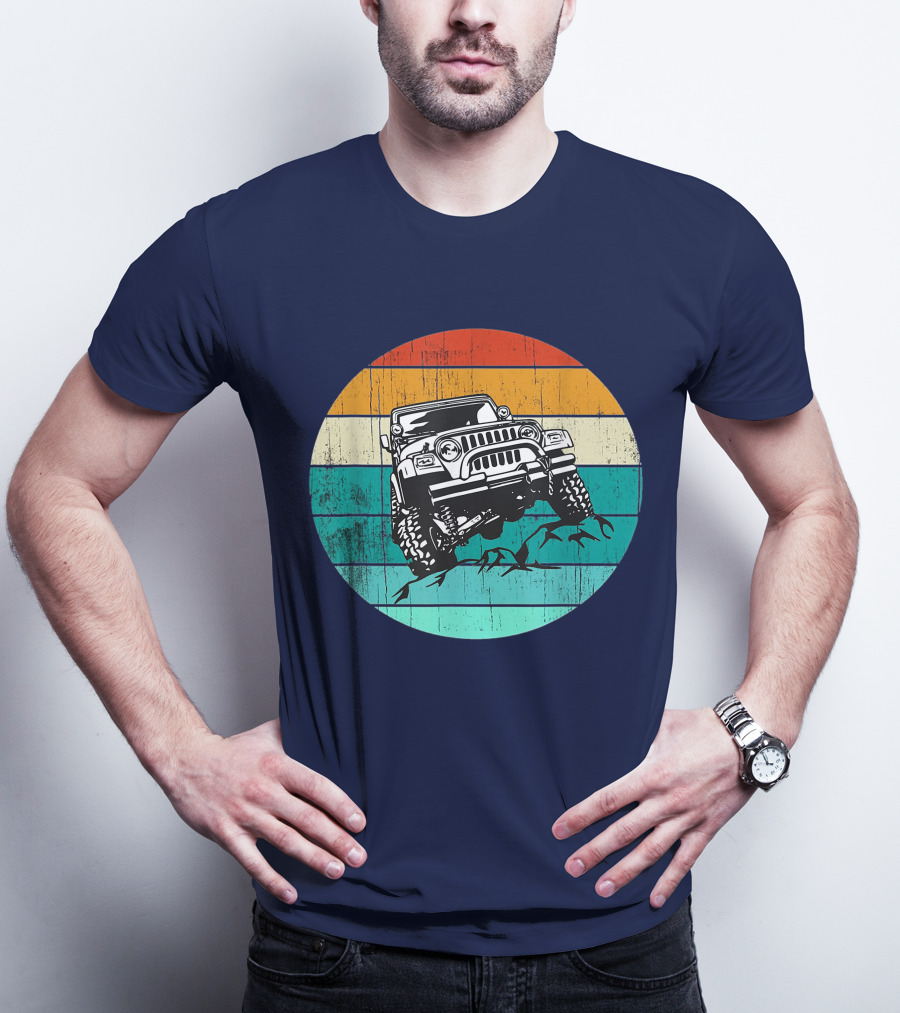 Off Road 4x4 Vehicle Retro Sunset Adventure Jeep Wrangler T-Shirt