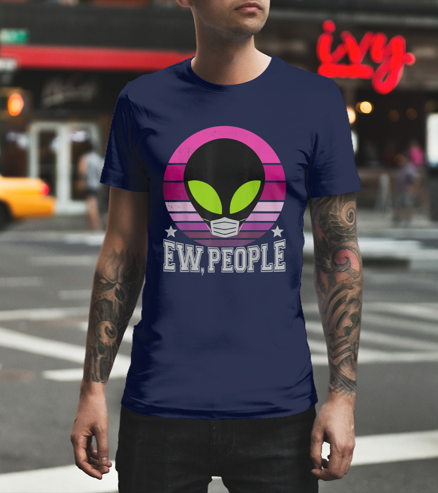 Ew People Alien Mask Retro Magenta Sunset T-Shirt