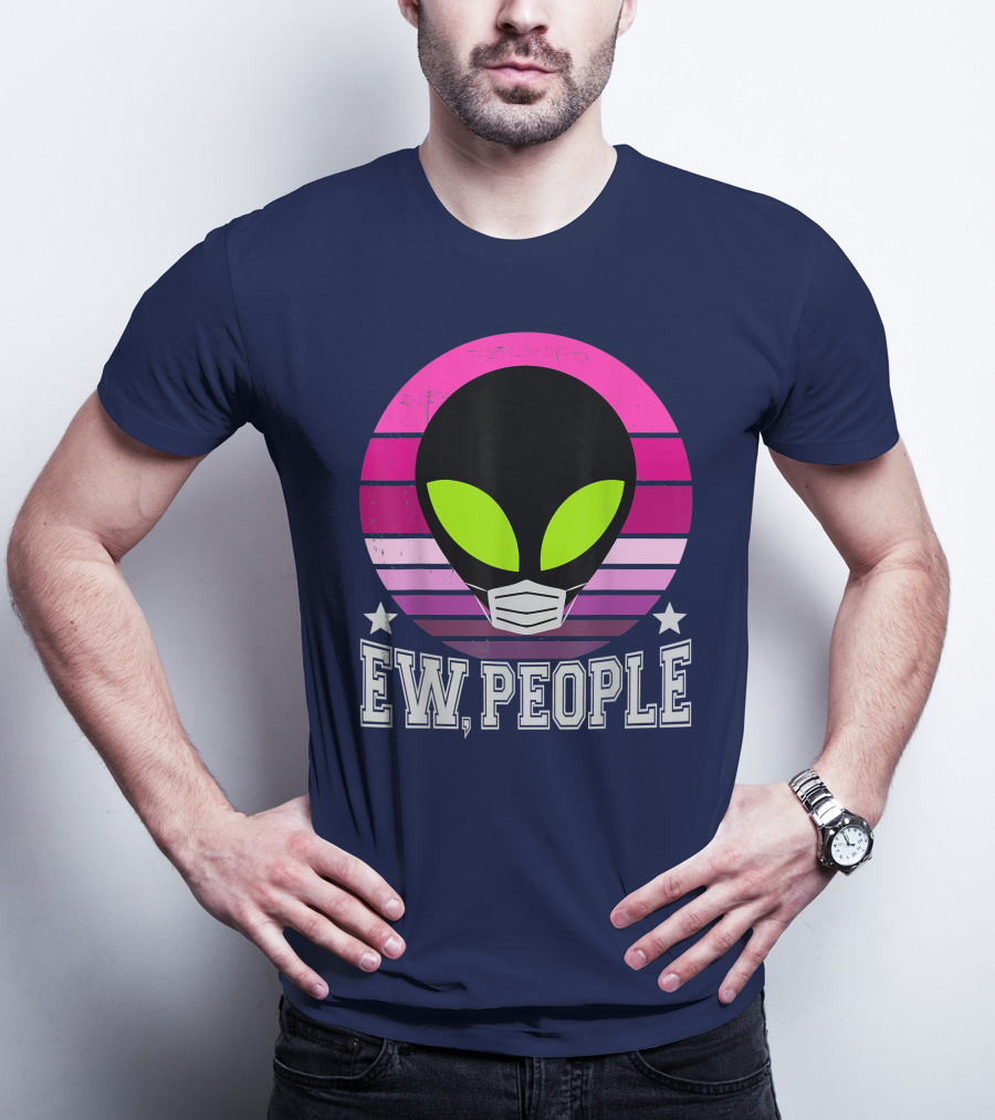 Ew People Alien Mask Retro Magenta Sunset T-Shirt