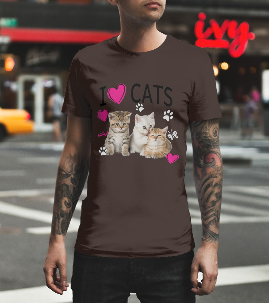 I Heart Cats With Kittens And Pink Hearts T-Shirt
