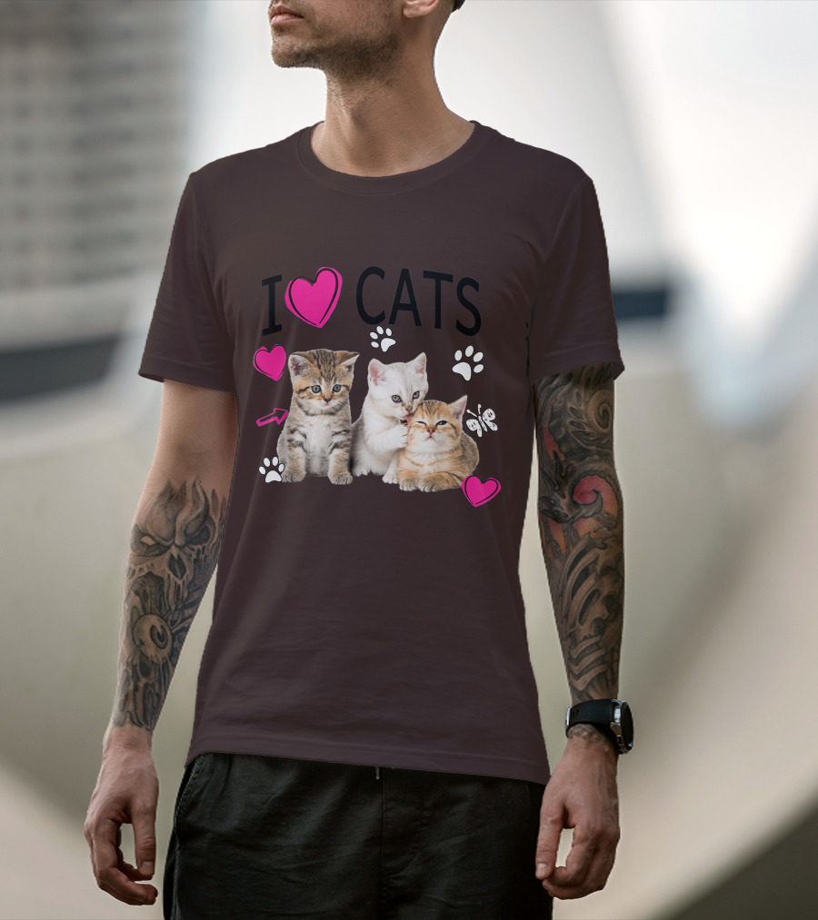 I Heart Cats With Kittens And Pink Hearts T-Shirt
