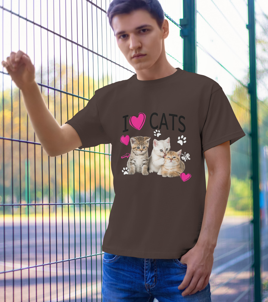 I Heart Cats With Kittens And Pink Hearts T-Shirt