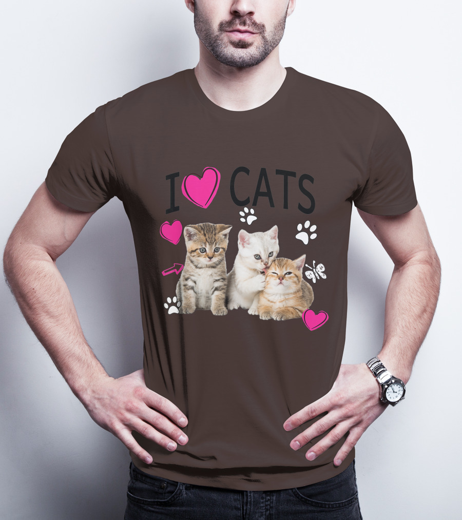 I Heart Cats With Kittens And Pink Hearts T-Shirt