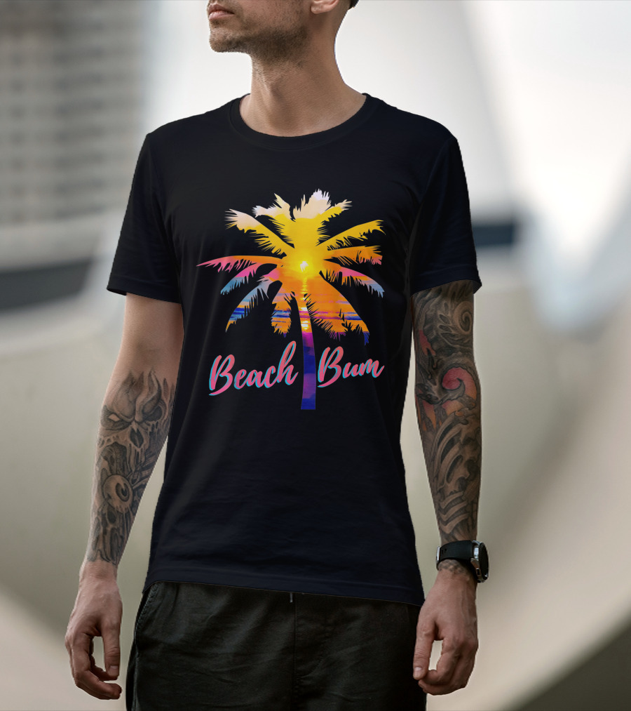 Beach Bum Tropical Sunrise Palm Tree Sunset Reflection T-Shirt