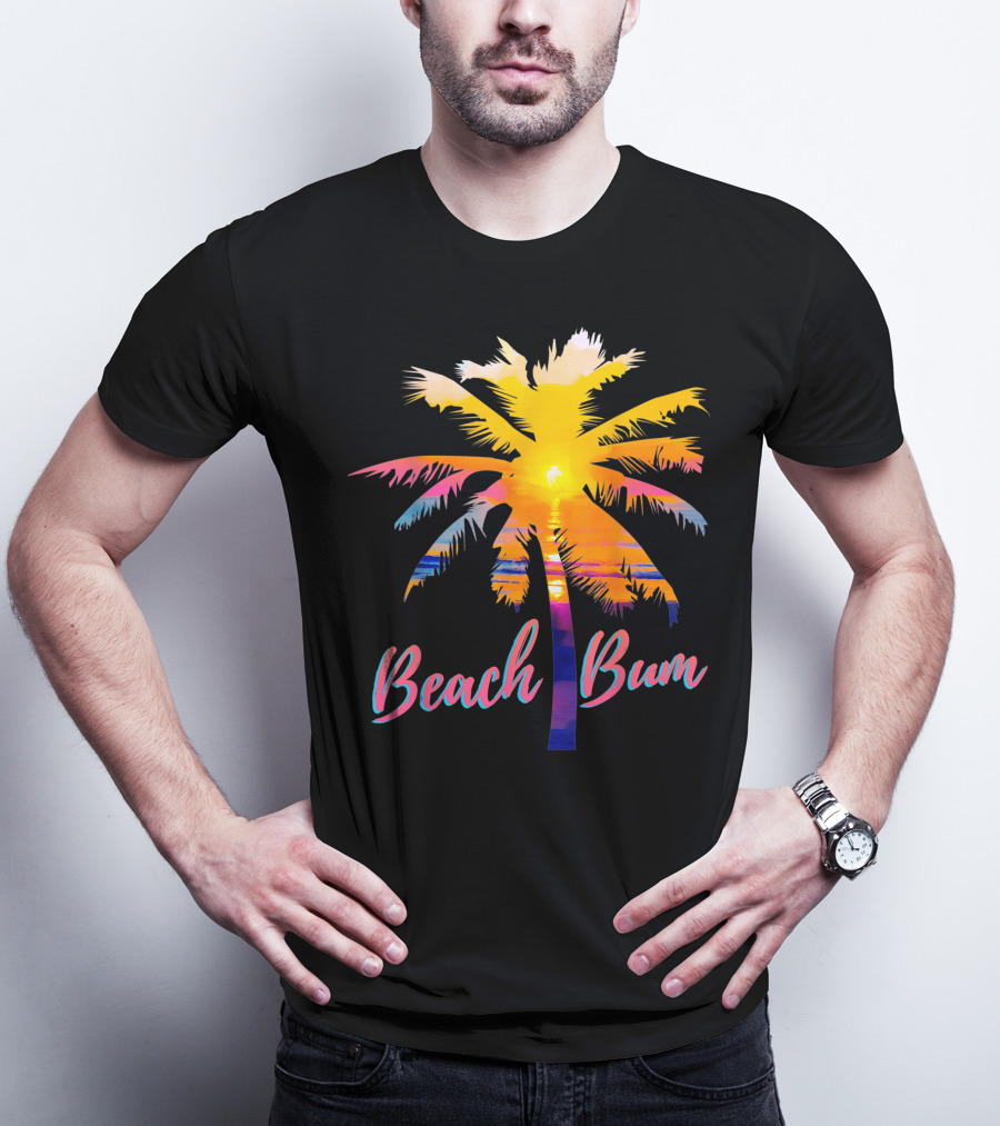 Beach Bum Tropical Sunrise Palm Tree Sunset Reflection T-Shirt