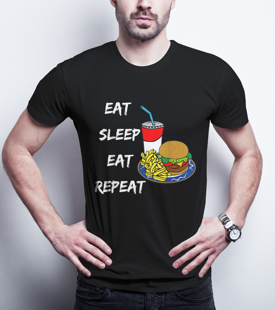 Eat Sleep Eat Repeat Hungry Teen Burger Fries Drink T-Shirt