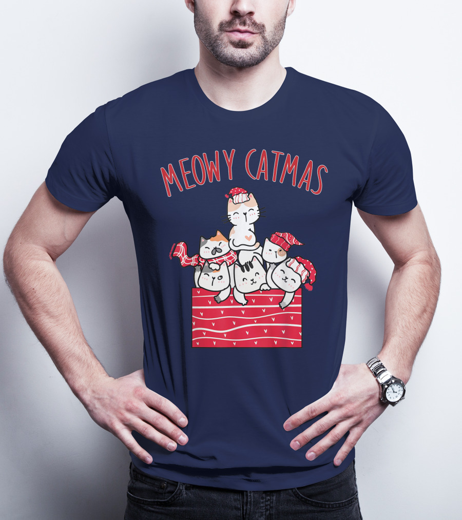 Meowy Catmas Cute Kawaii Anime Christmas Cats T-Shirt