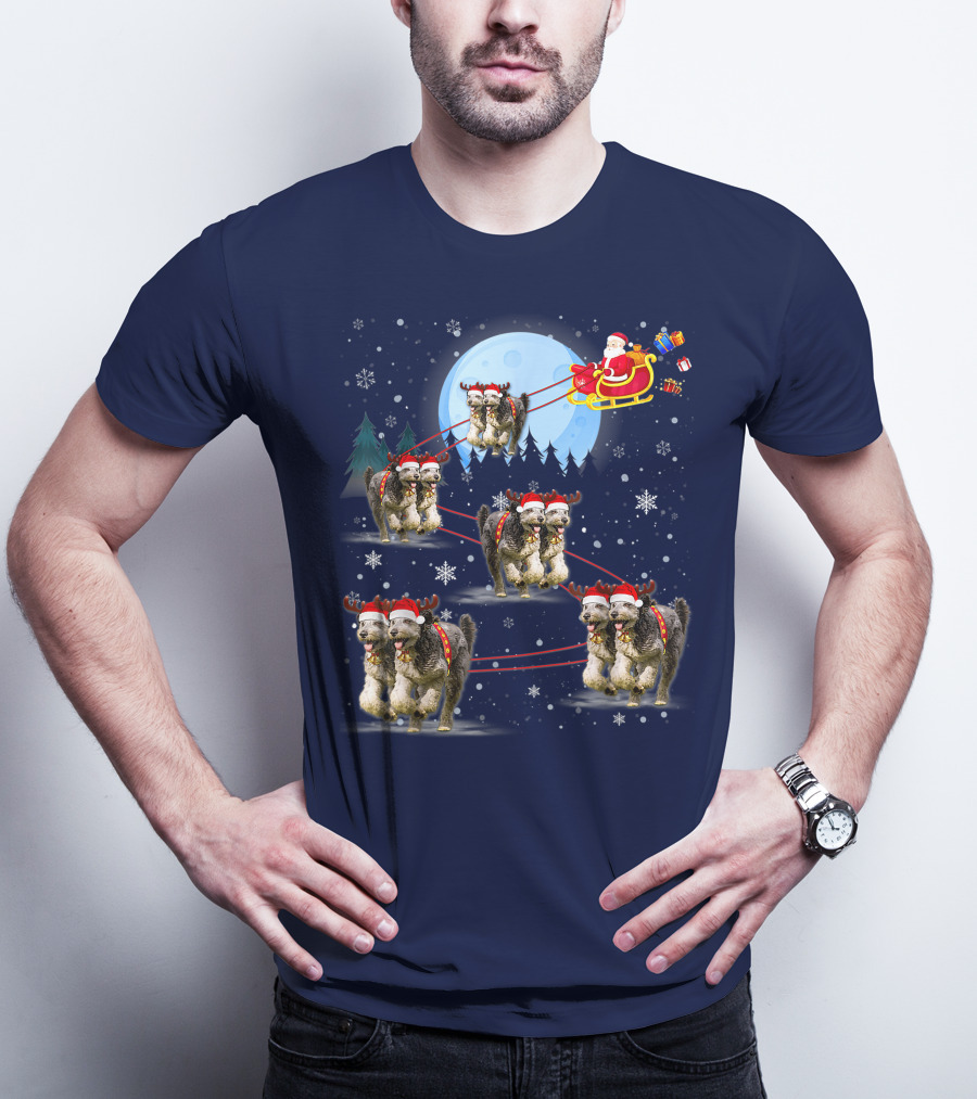 Funny Reindeer Santa With Dogs Pulling Sleigh By Moonlight T-Shirt