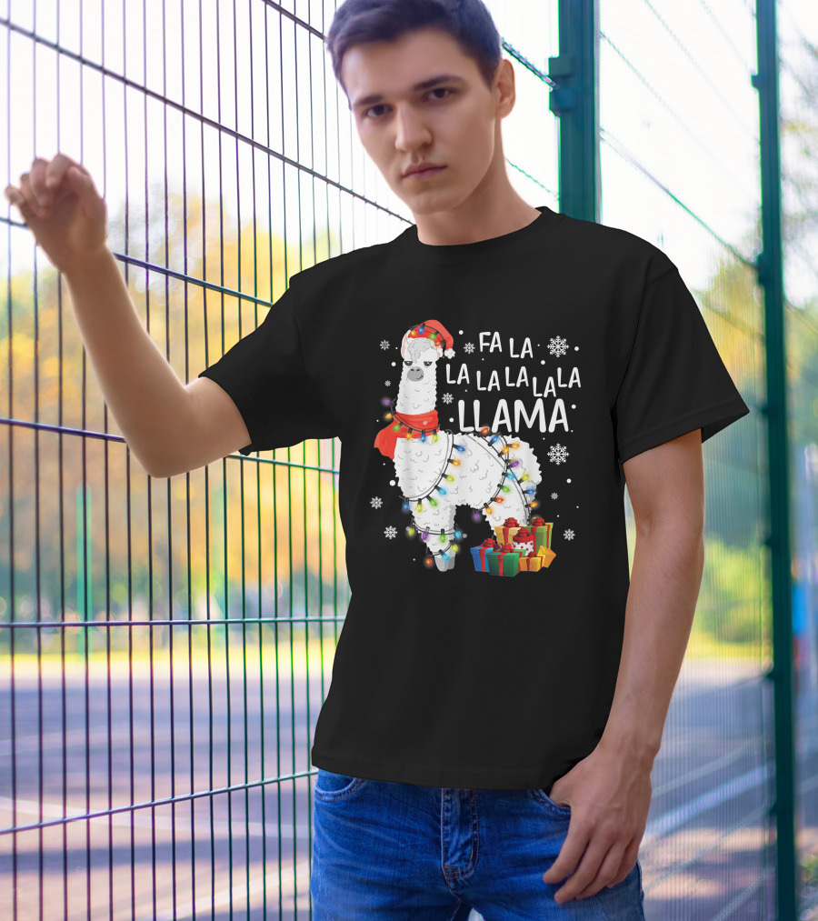 Fa La La Llama Christmas Lights And Gifts T-Shirt