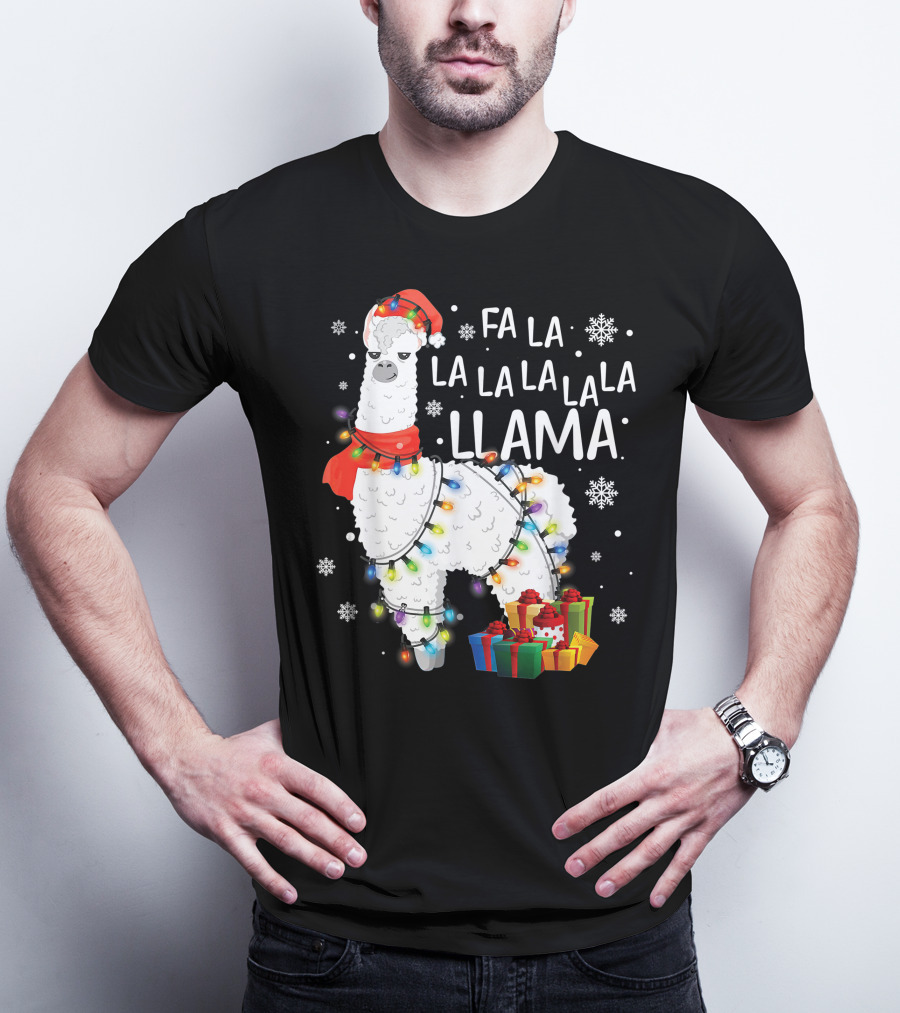 Fa La La Llama Christmas Lights And Gifts T-Shirt