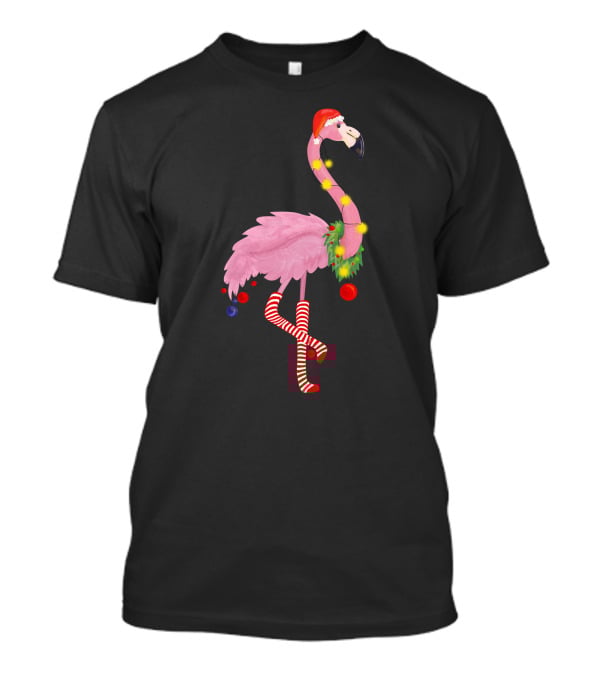 Flamingo Christmas Santa Hat Candy Cane Leggings T-Shirt