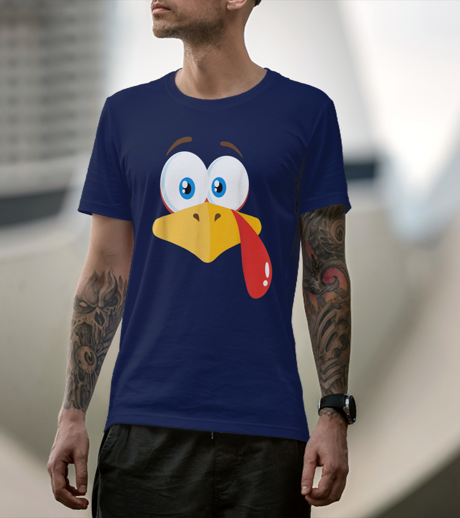 Turkey Face Pilgrim Funny Cartoon Eyes And Beak With Tongue T-Shirt